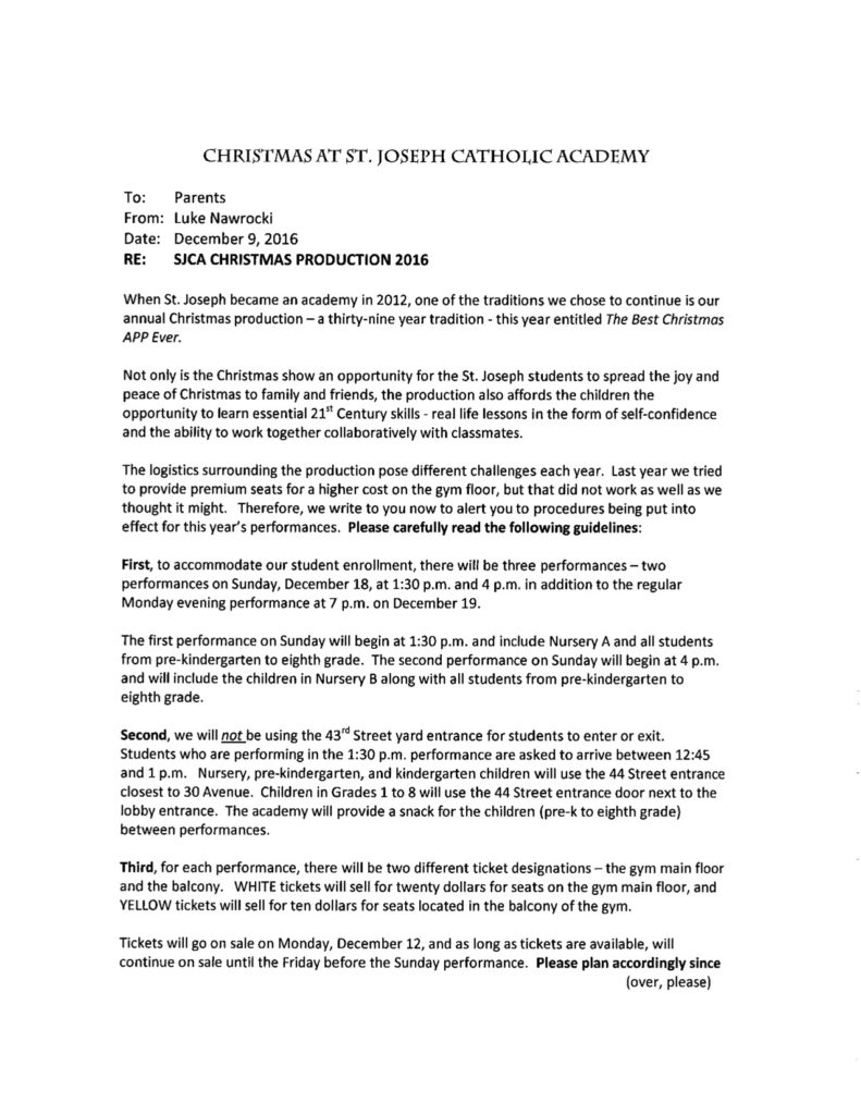 Christmas Play Order Form - St. Joseph Catholic Academy