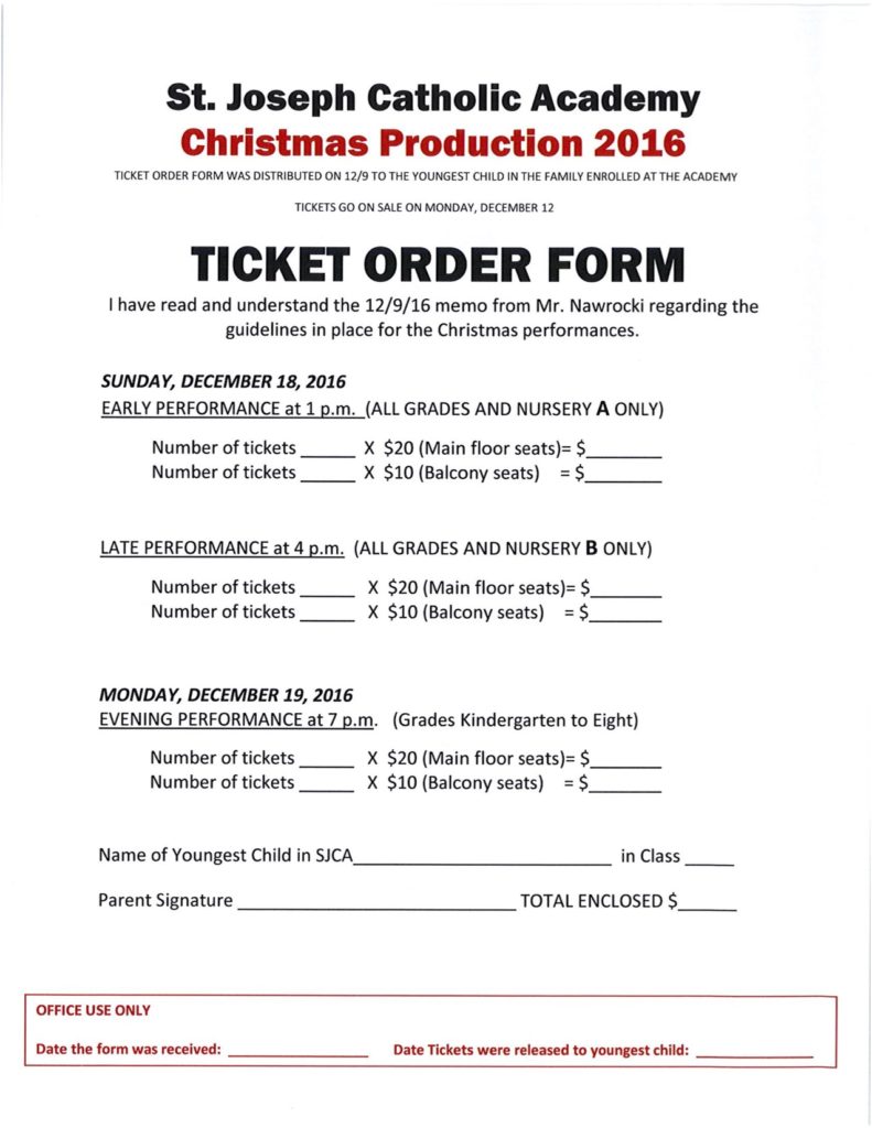 Christmas Play Order Form - St. Joseph Catholic Academy