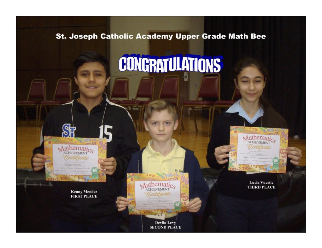 Congratulations Upper Math Bee Winners - St. Joseph Catholic Academy