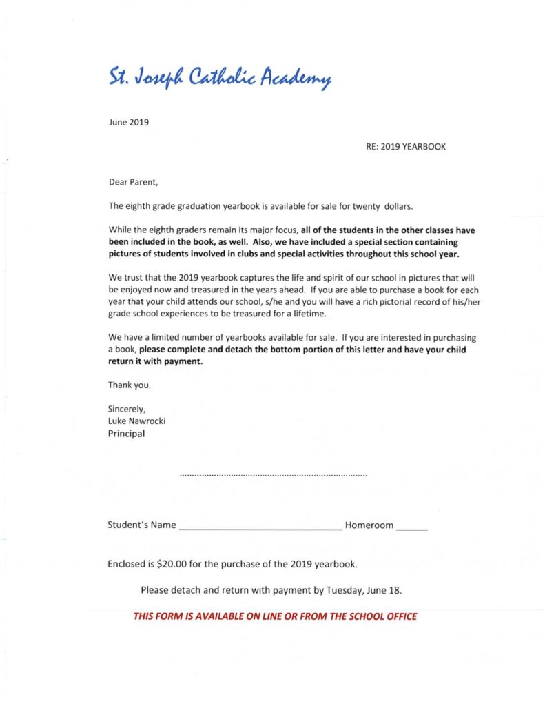 Yearbook Order Form - St. Joseph Catholic Academy